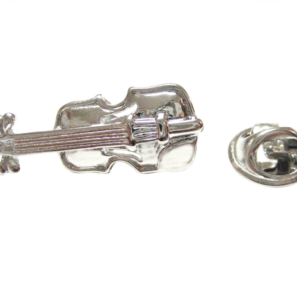 Silver Toned Musical Violin Lapel Pin - Gem